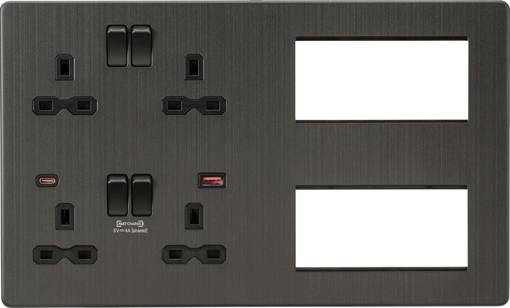 Knightsbridge Screwless Smoked Bronze Double Socket Combination Plate SFR998SB | The Switch Depot