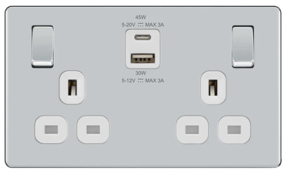 BG Screwless Polished Chrome 13A Double USB 45W Socket A&C Ports ...