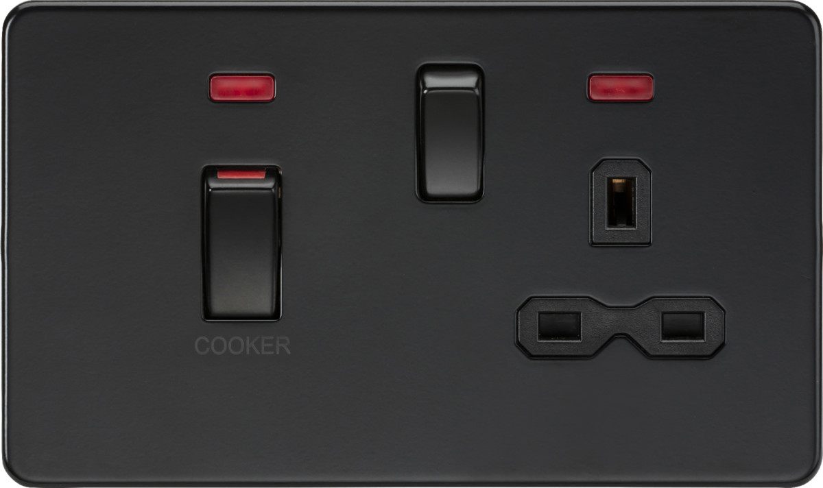 Knightsbridge Screwless Matt Black 45A Cooker Switch with Neon ...