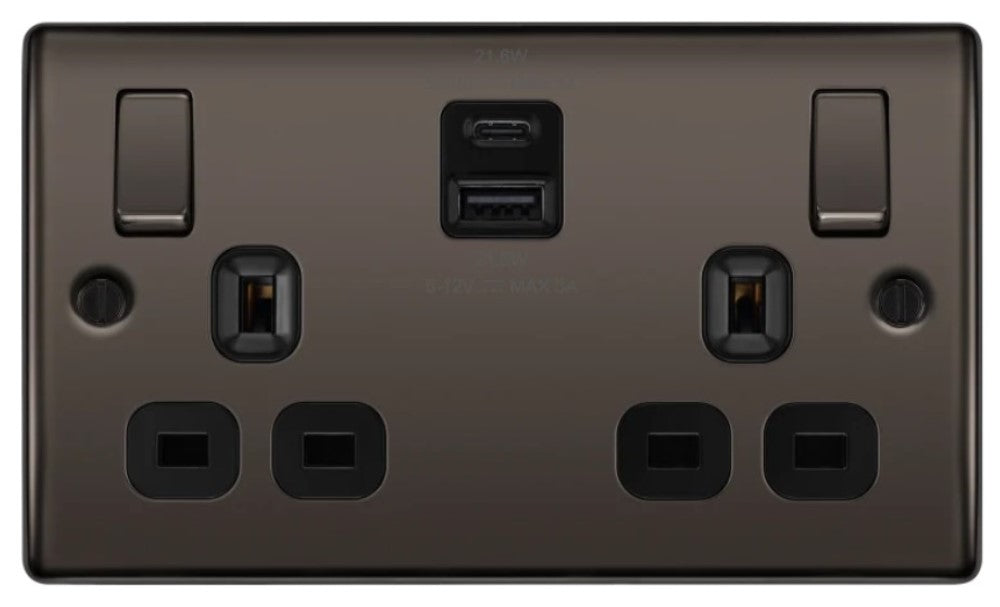 Nexus Metal Black Nickel Double 22W A+C USB Socket NBN22UAC22B | The ...