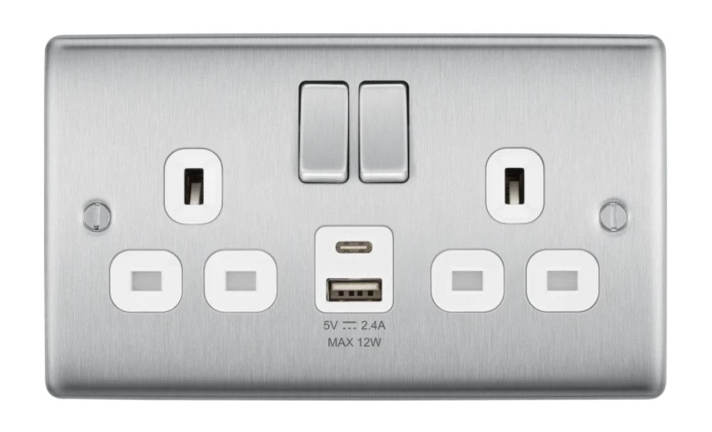 Nexus Metal Brushed Steel Double 12W A+C USB Socket NBS22UAC12W | The ...