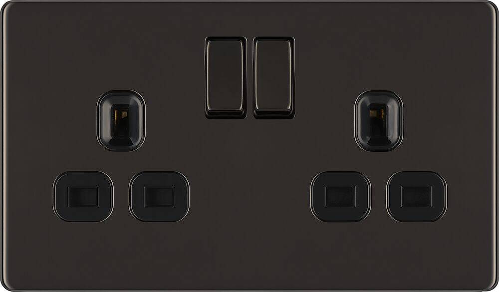 BG Screwless Black Nickel Double Socket FBN22B | The Switch Depot