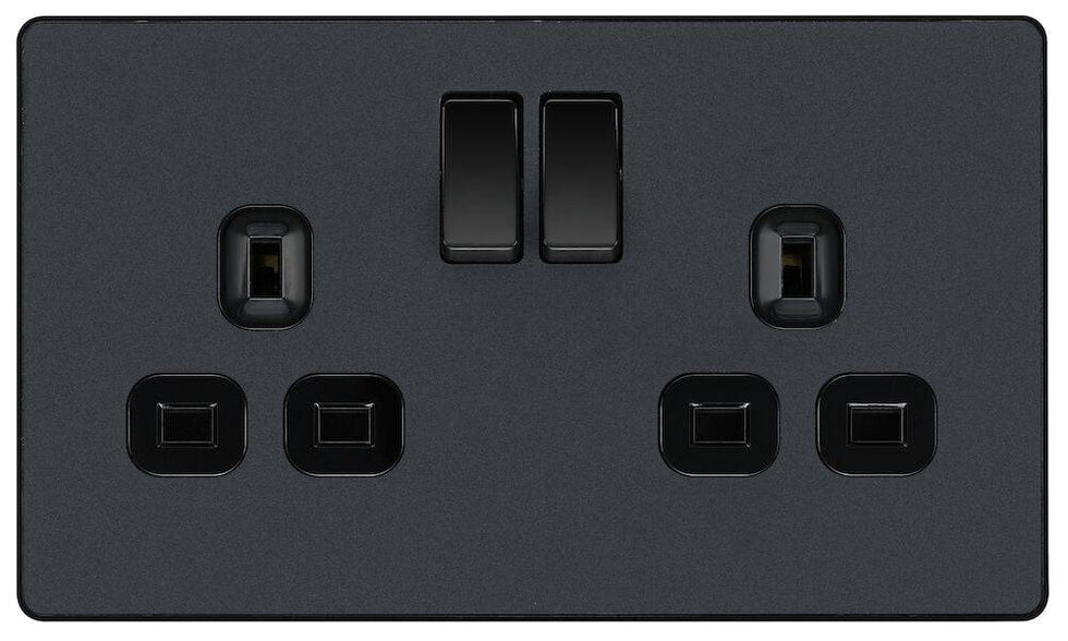 BG Evolve Polycarbonate Matt Grey Double Socket PCDMG22B | The Switch Depot