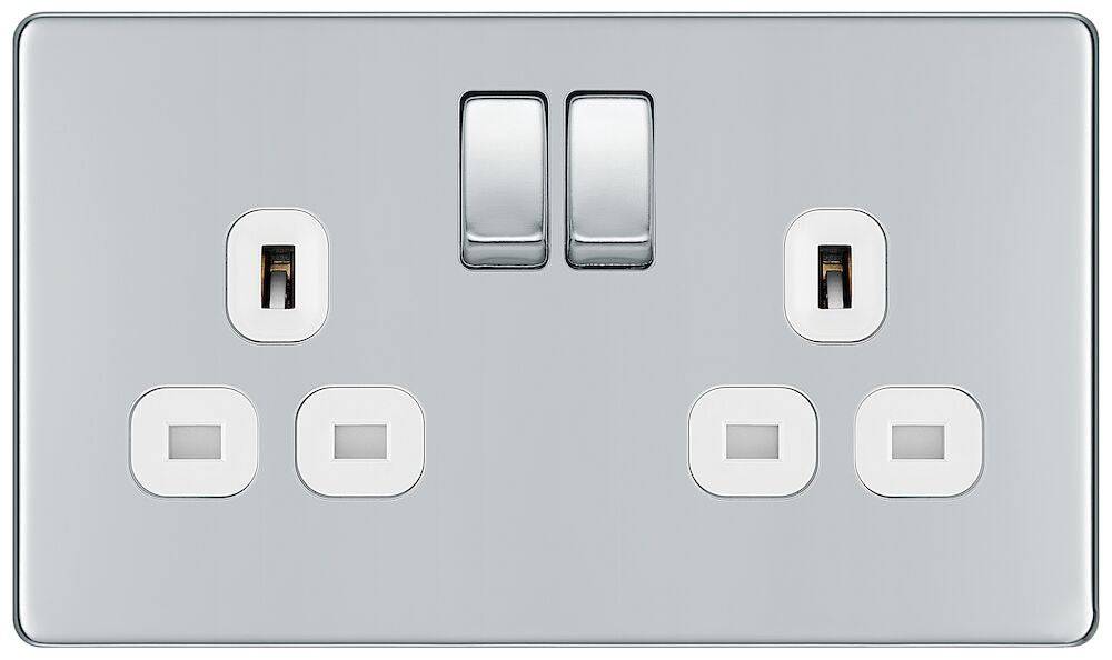 BG Screwless Polished Chrome Double Socket FPC22W | The Switch Depot