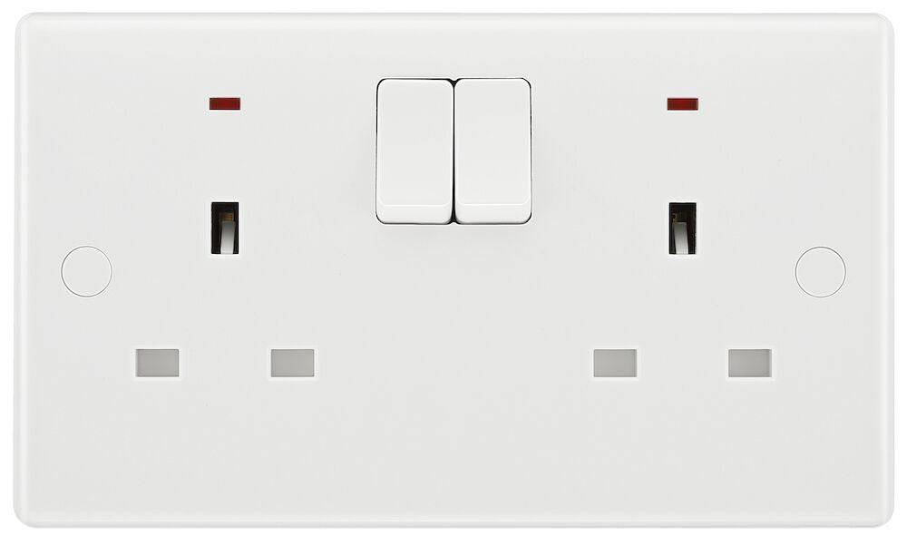 BG Moulded White PVC Double Socket with Neon 826 | The Switch Depot