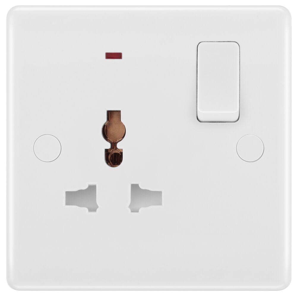 BG Moulded White PVC 1G Universal Socket with Neon 827L | The Switch Depot