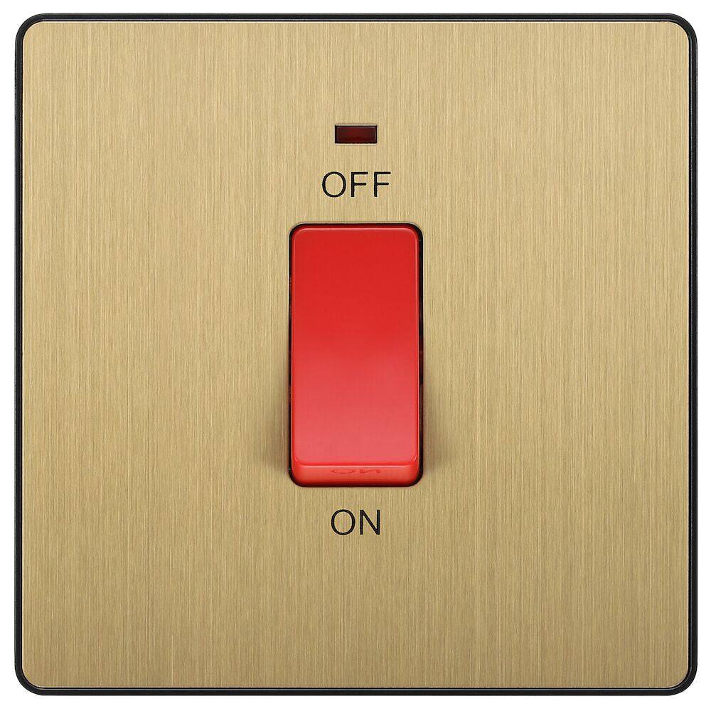 BG Evolve Polycarbonate Satin Brass 45A Cooker Switch with Neon ...