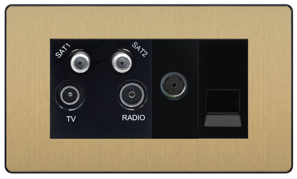 BG Evolve Polycarbonate Satin Brass Quadplex Combination TV Socket ...