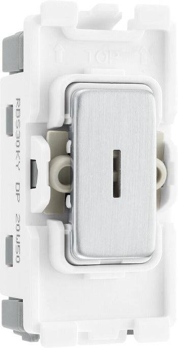 BG Brushed Steel 20A Double Pole Key Grid Module RBS30KY | The Switch Depot
