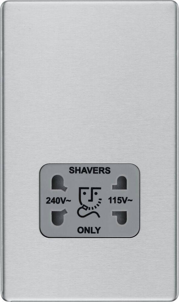 BG Screwless Brushed Steel Shaver Socket FBS20G | The Switch Depot