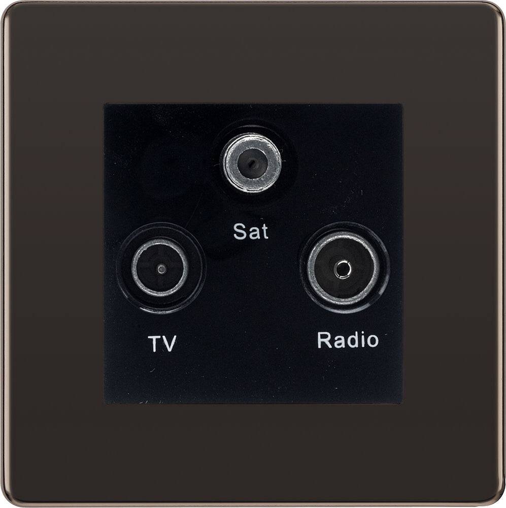 BG Screwless Black Nickel Triplex TV Socket FBN67B | The Switch Depot