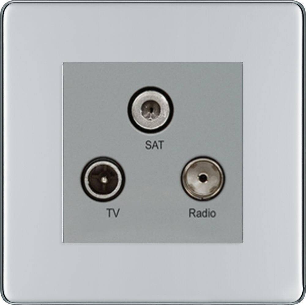 BG Screwless Polished Chrome Triplex TV Socket FPC67G | The Switch Depot