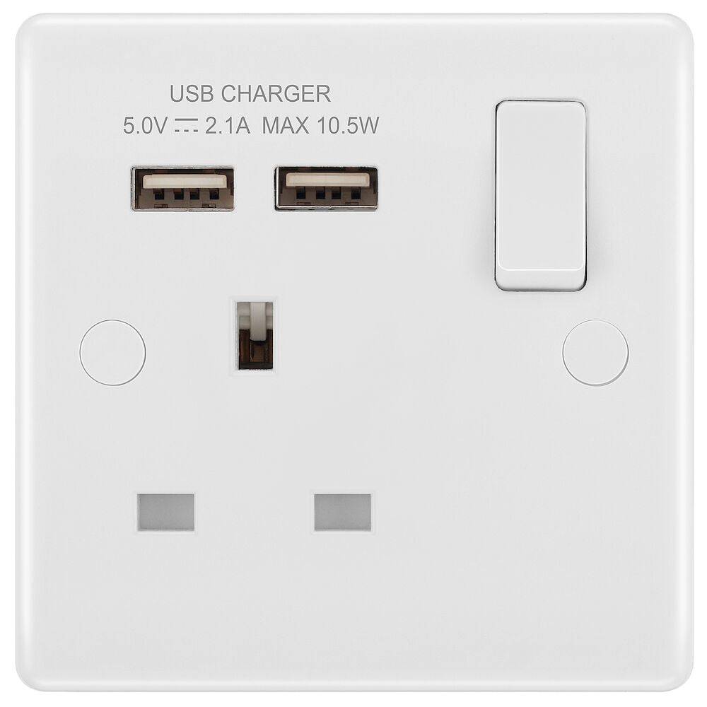 BG Moulded White PVC Single USB Socket 821U2 | The Switch Depot