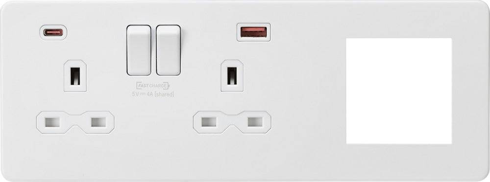 Knightsbridge Screwless White Metal Double Socket with 2G Euro Plate ...