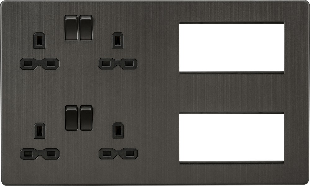Knightsbridge Screwless Smoked Bronze Double Socket Combination Plate ...