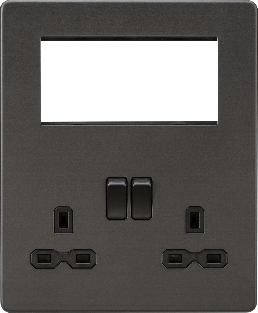 Knightsbridge Screwless Smoked Bronze Double Socket with 4G Euro Plate ...