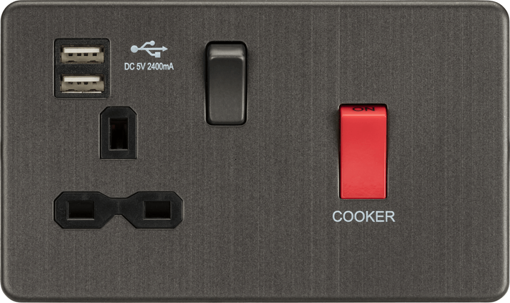 Knightsbridge Screwless Smoked Bronze Cooker Switch with 13A USB Socket ...