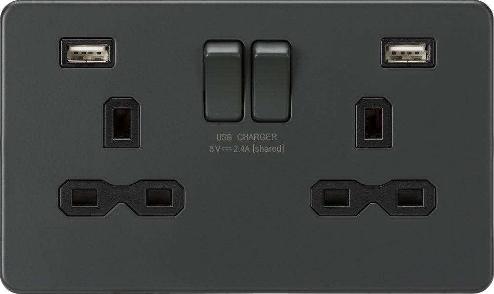 Knightsbridge Screwless Anthracite Double USB Socket SFR9224AT | The ...