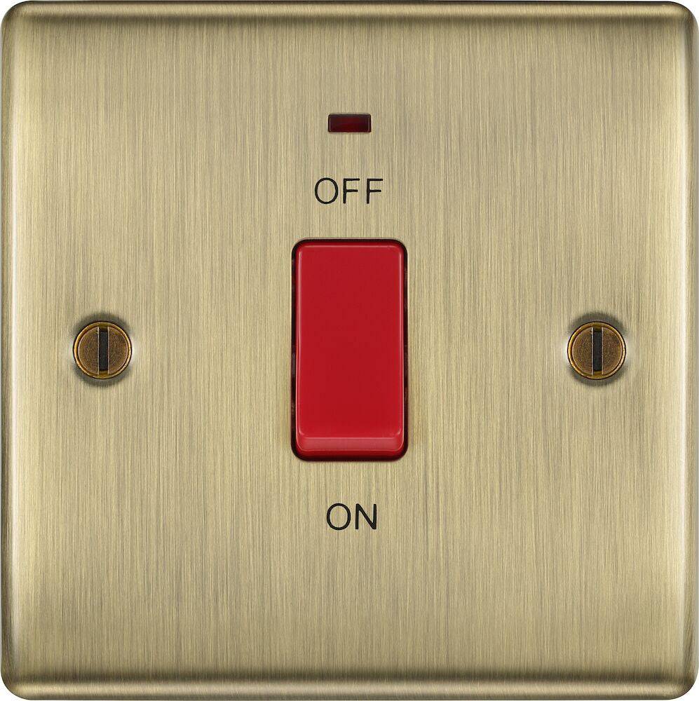 Nexus Metal Antique Brass 45A DP Switch with Neon NAB74 | The Switch Depot
