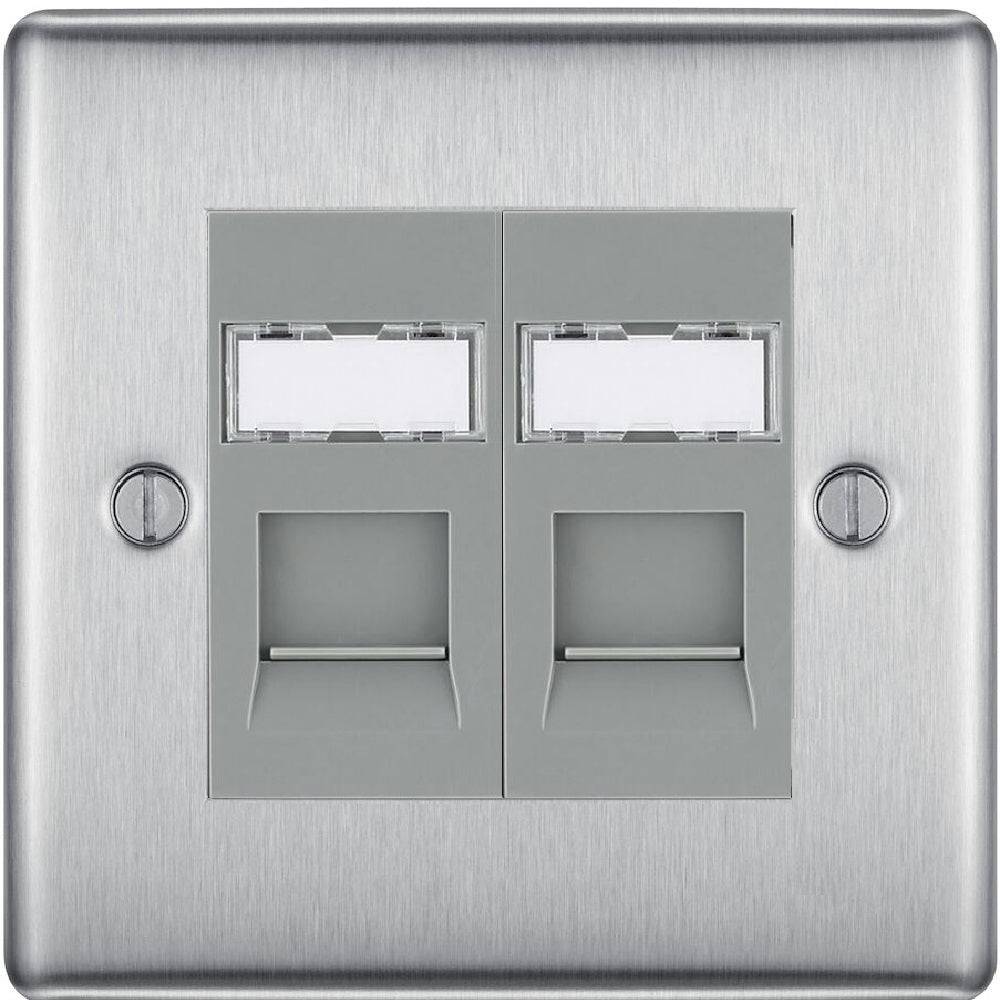 Nexus Metal Brushed Steel Double Cat5e Data Outlet Socket NBSRJ452G ...