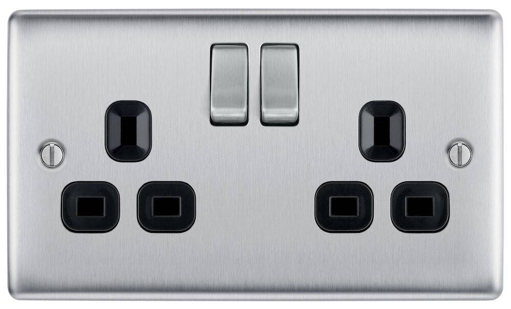Nexus Metal Brushed Steel Double Socket NBS22B | The Switch Depot
