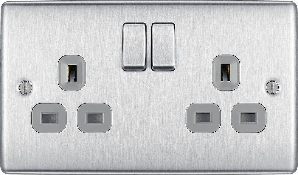 Nexus Metal Brushed Steel Double Socket NBS22G | The Switch Depot