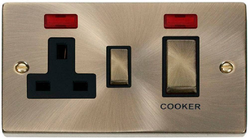 Click Deco Antique Brass 45A Cooker Switch with 13A Socket VPAB505BK ...