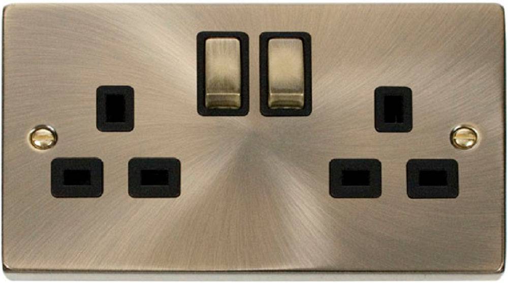 Click Deco Antique Brass Double Socket VPAB536BK | The Switch Depot